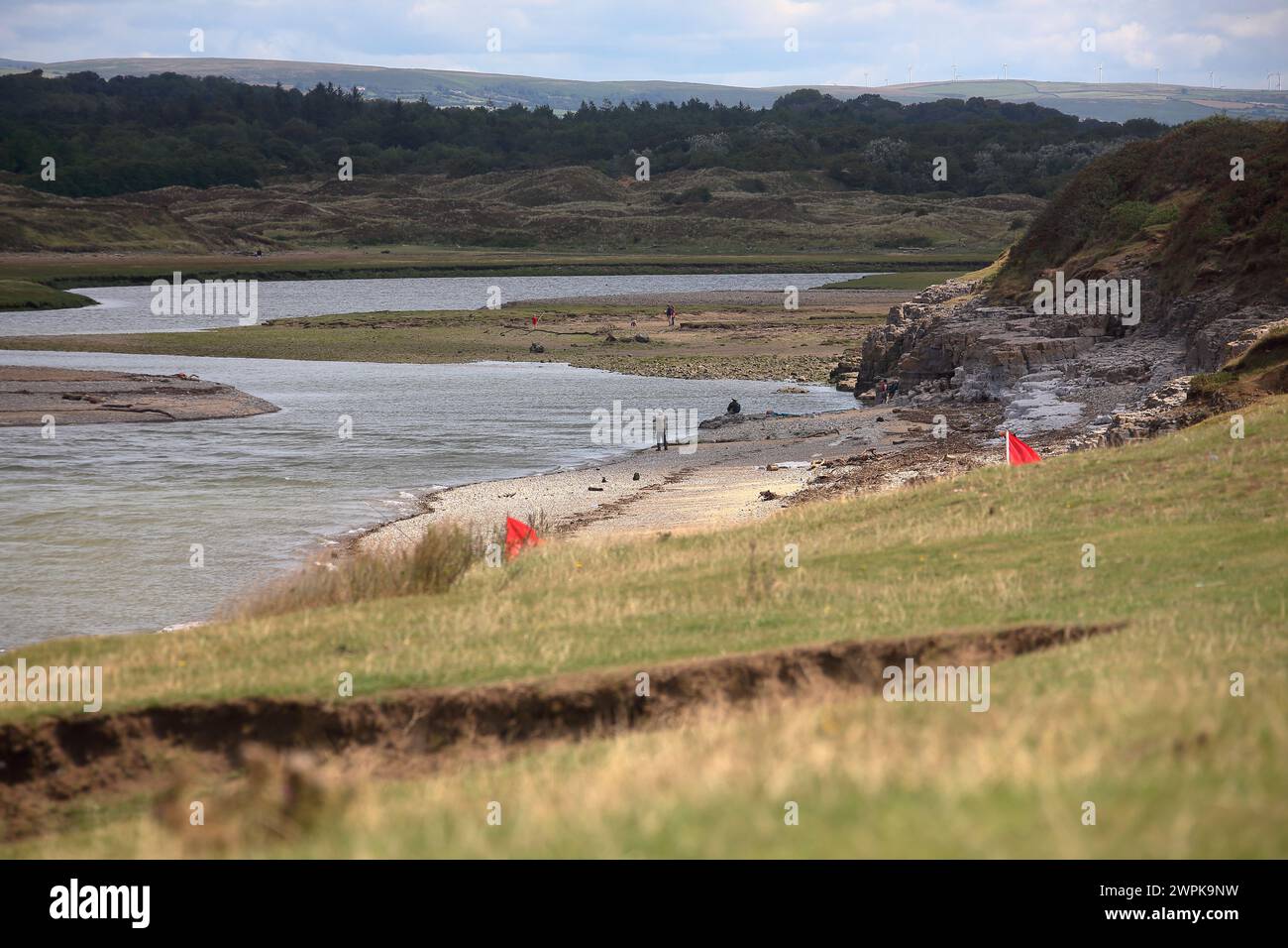 The river mouth estuary where the Ogmore river meets the sea as it ...
