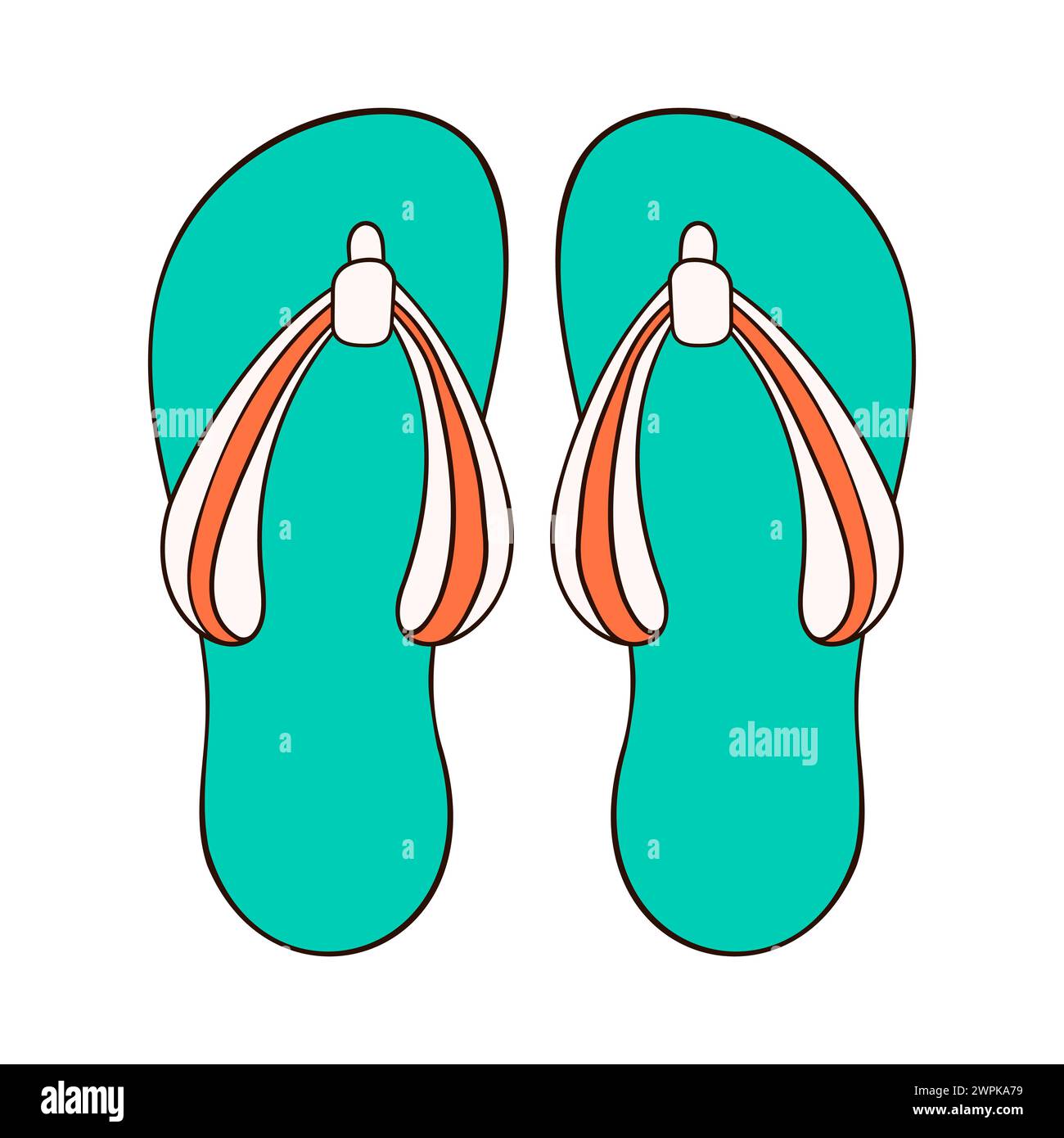 Pair of flip flops in cartoon style top view. Summer time slippers for ...
