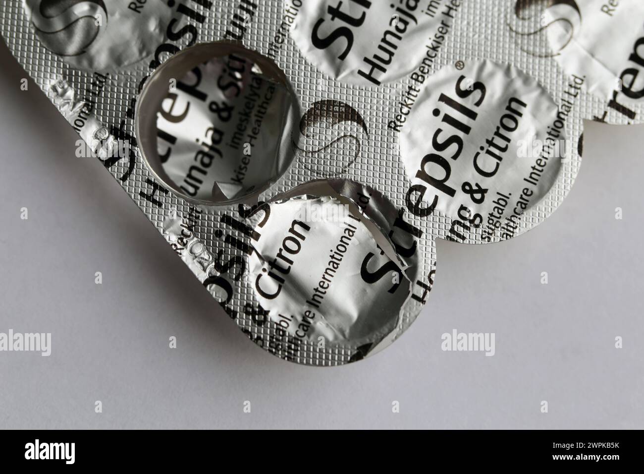 Espoo, Finland - April 2020: Strepsils - sugar free lemon and menthol ...