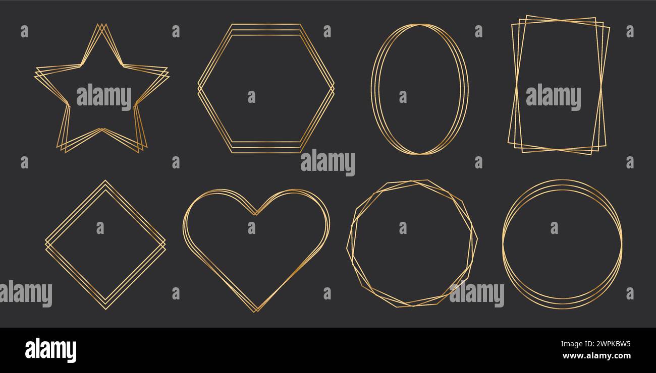 Set golden thin line frames different shapes on the dark background ...