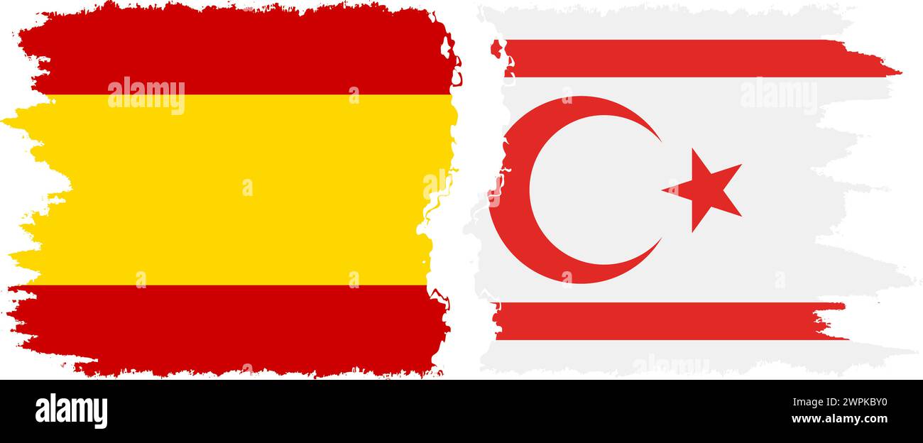 Turkish Republic of Northern Cyprus and Spain grunge flags connection ...