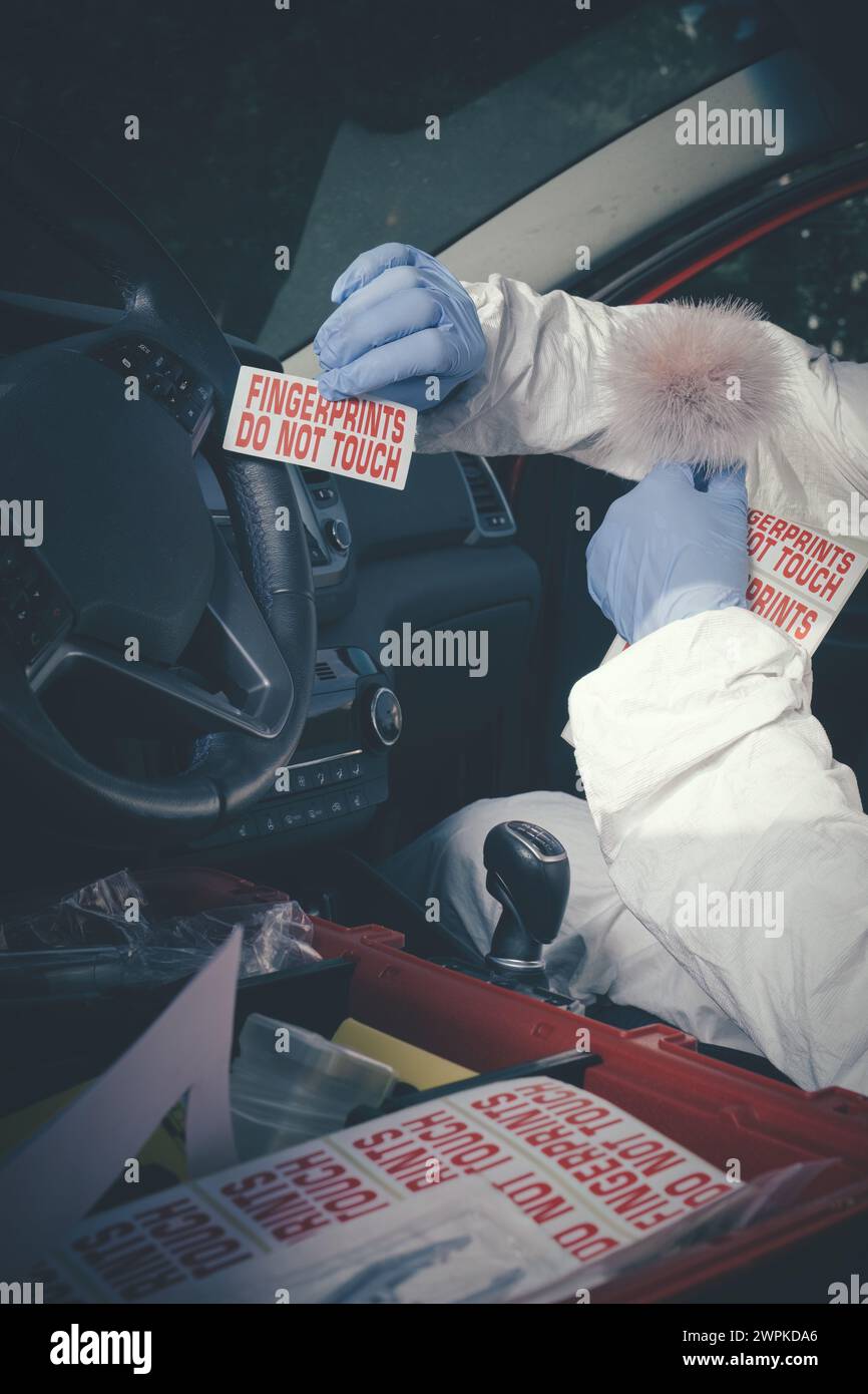 Crime scene investigation - finding and developing of fingerprints in car Stock Photo - Alamy