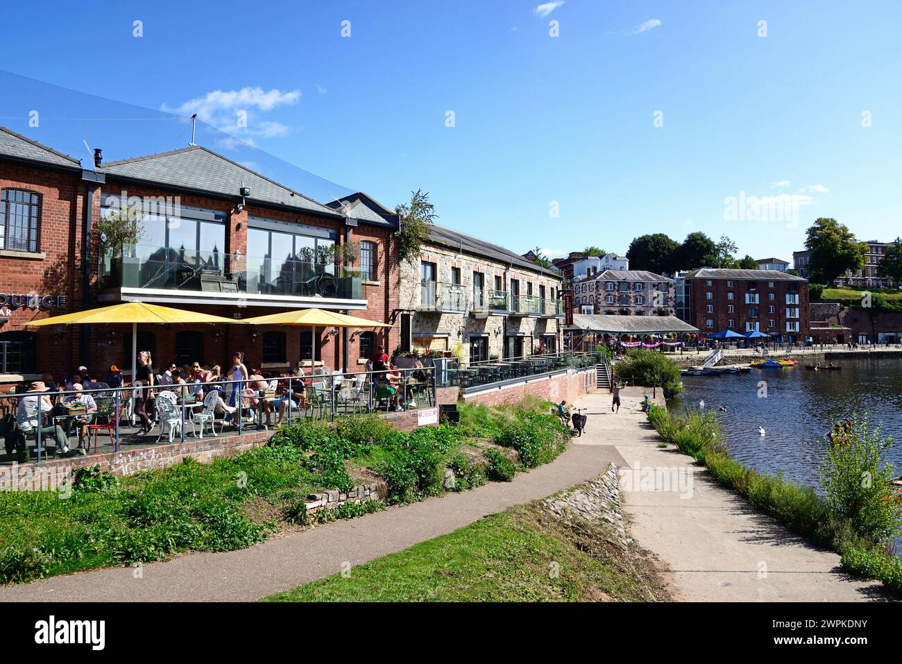View along the River Exe east quay with cafes and restaurants to the ...