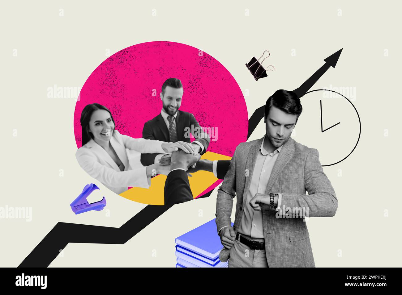 Trend artwork sketch composite 3D photo collage of happy group teamwork ...