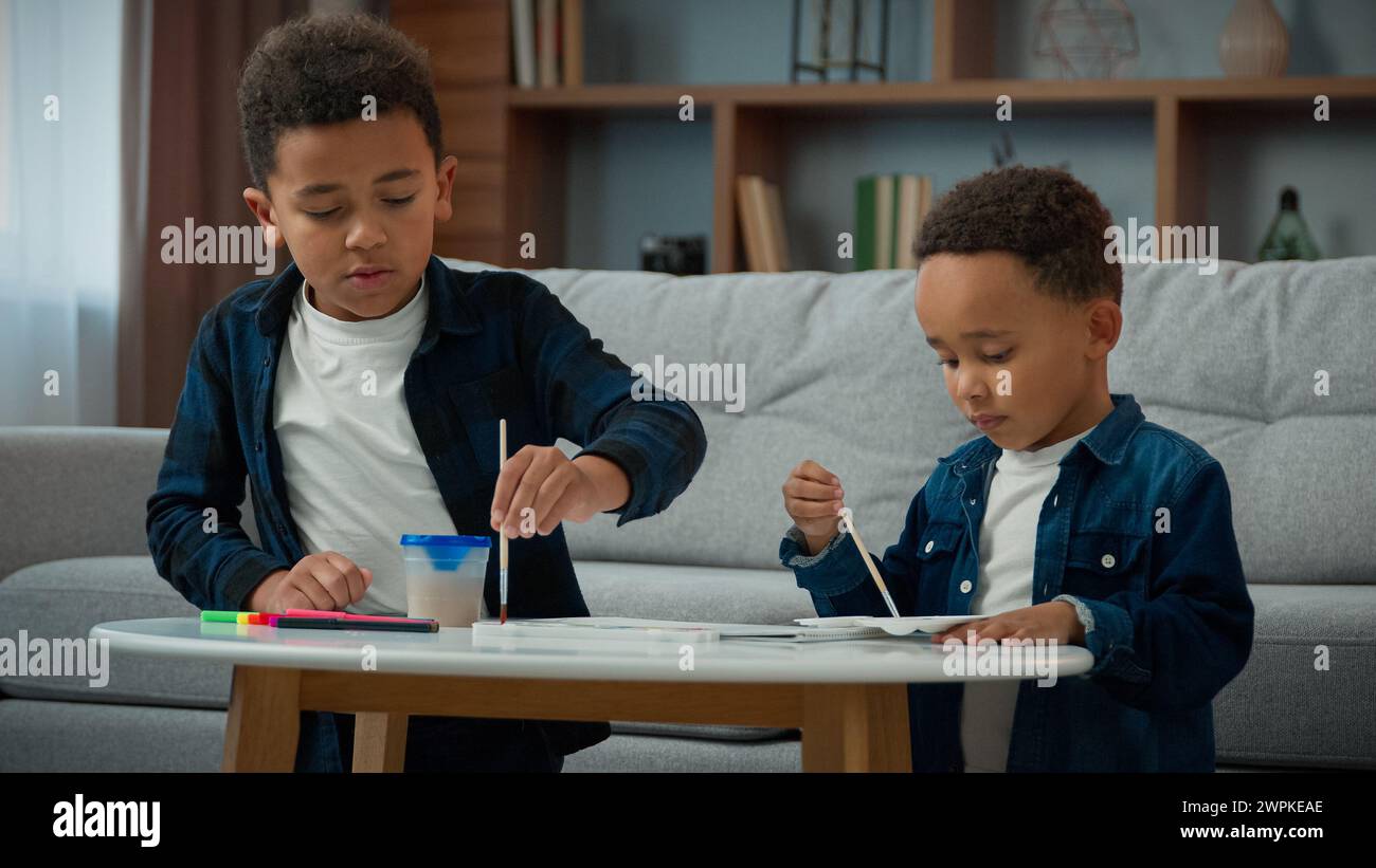 Two African American children kids school boys ethnic little friends ...