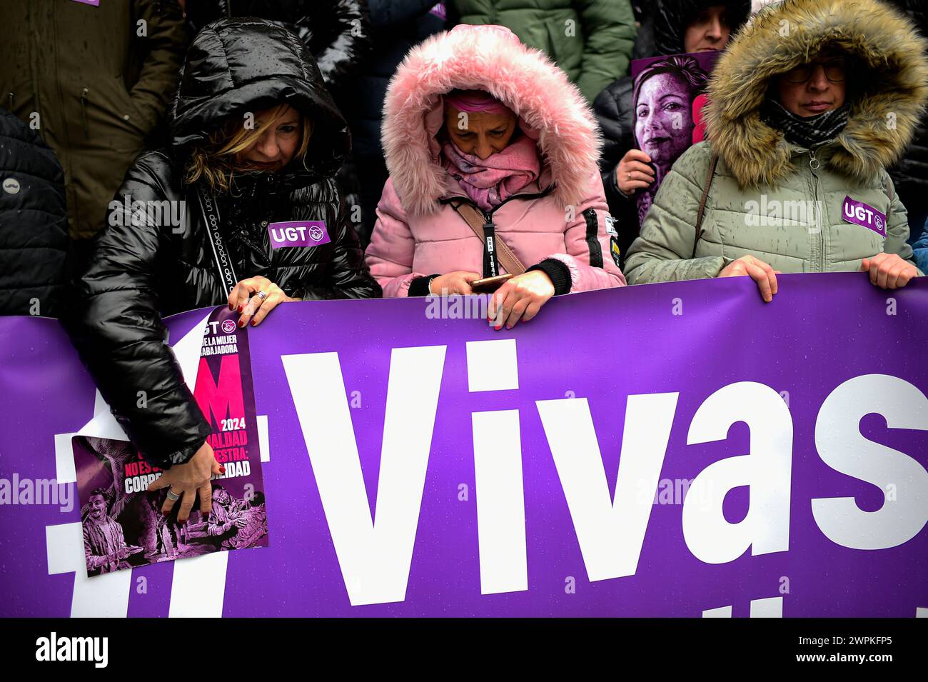 Members of Spanish unions gather during an International Women's Day ...