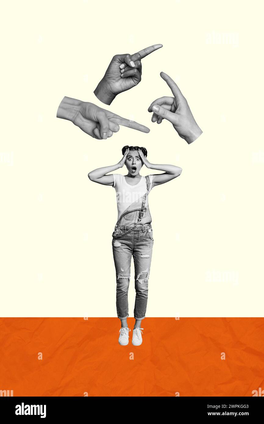 Creative drawing collage picture of terrified female pressure ...