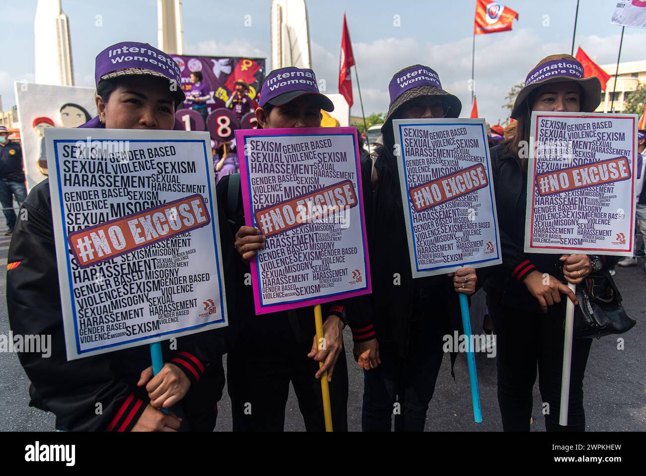 Bangkok, Thailand. 08th Mar, 2024. Members of Women workers union hold ...