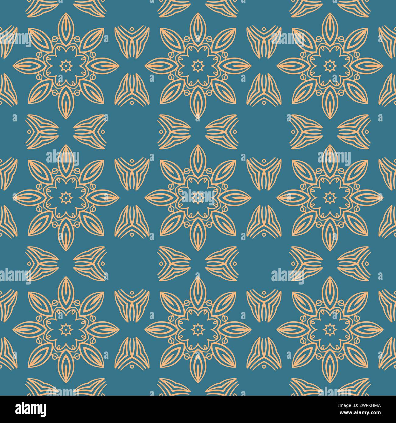 Blue and gold vintage seamless pattern. Floral ornamental luxury damask ...