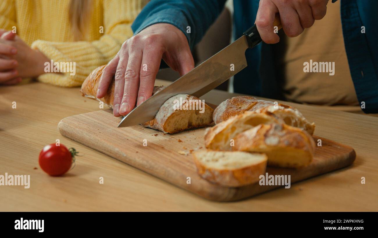 Caucasian family single dad parent fatherhood breakfast dinner together ...