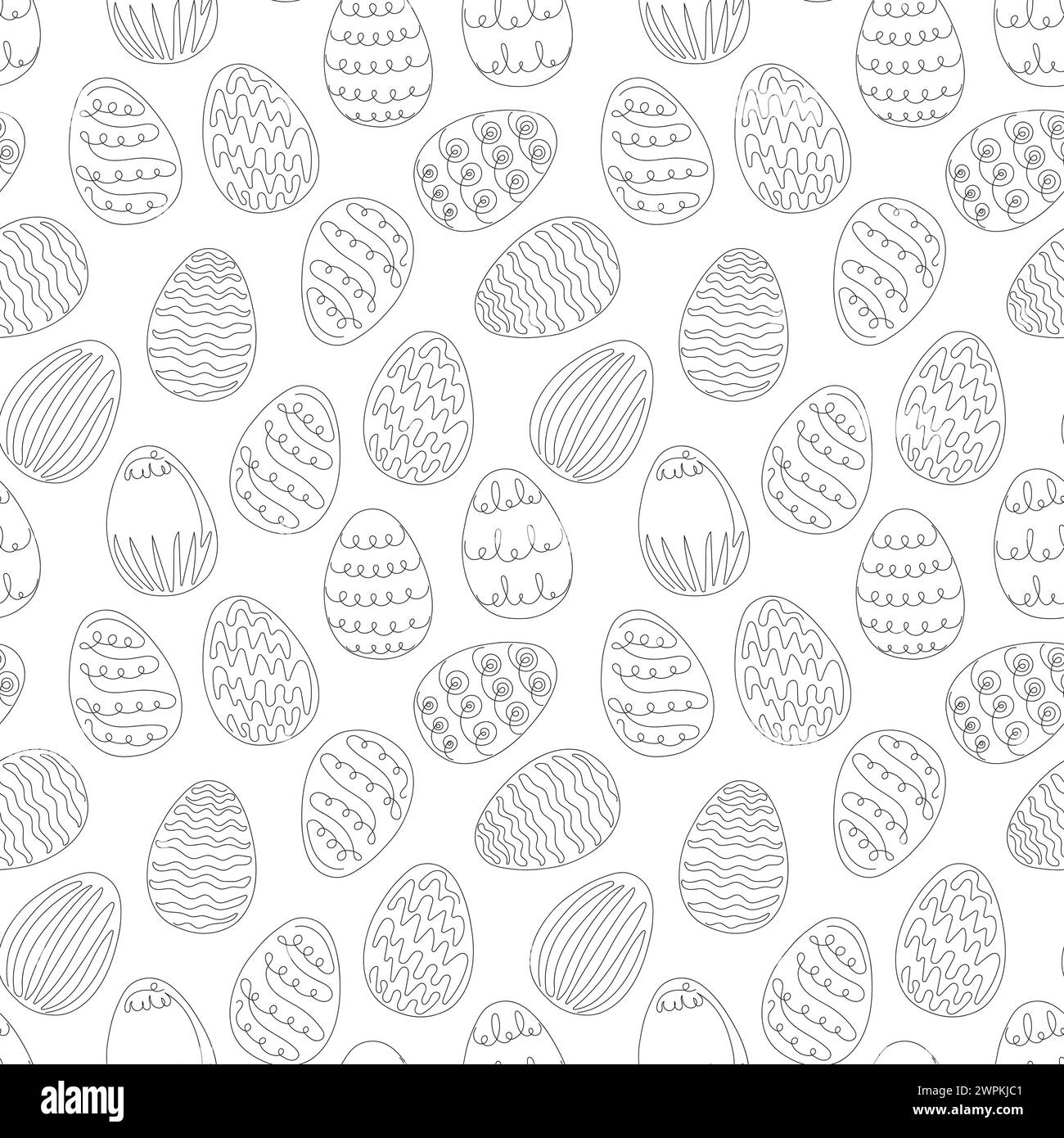Seamless pattern of Easter eggs with a patterns. Continuous one line ...
