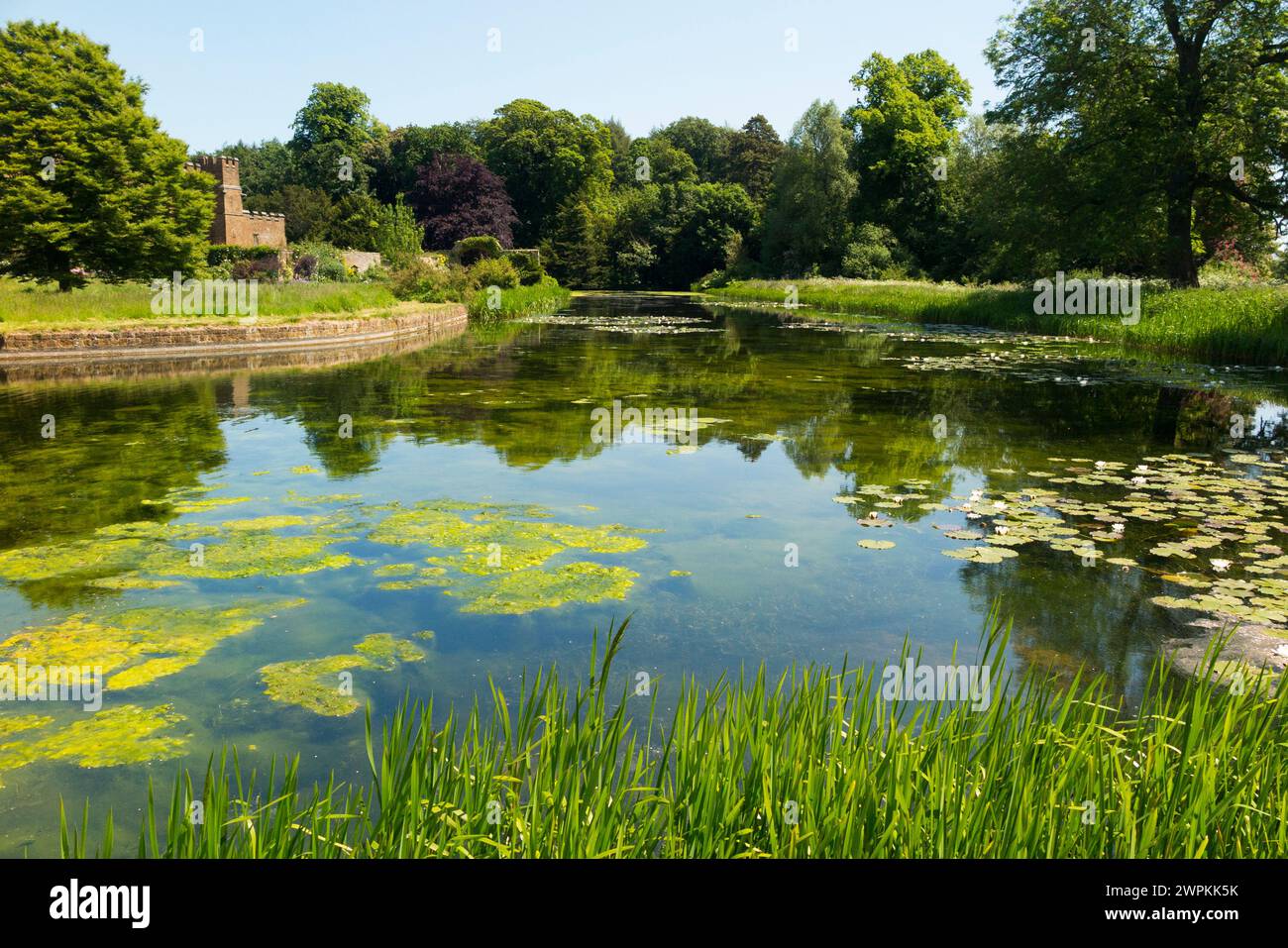 Rear view Broughton Castle and moat; moated manor house nr Banbury ...