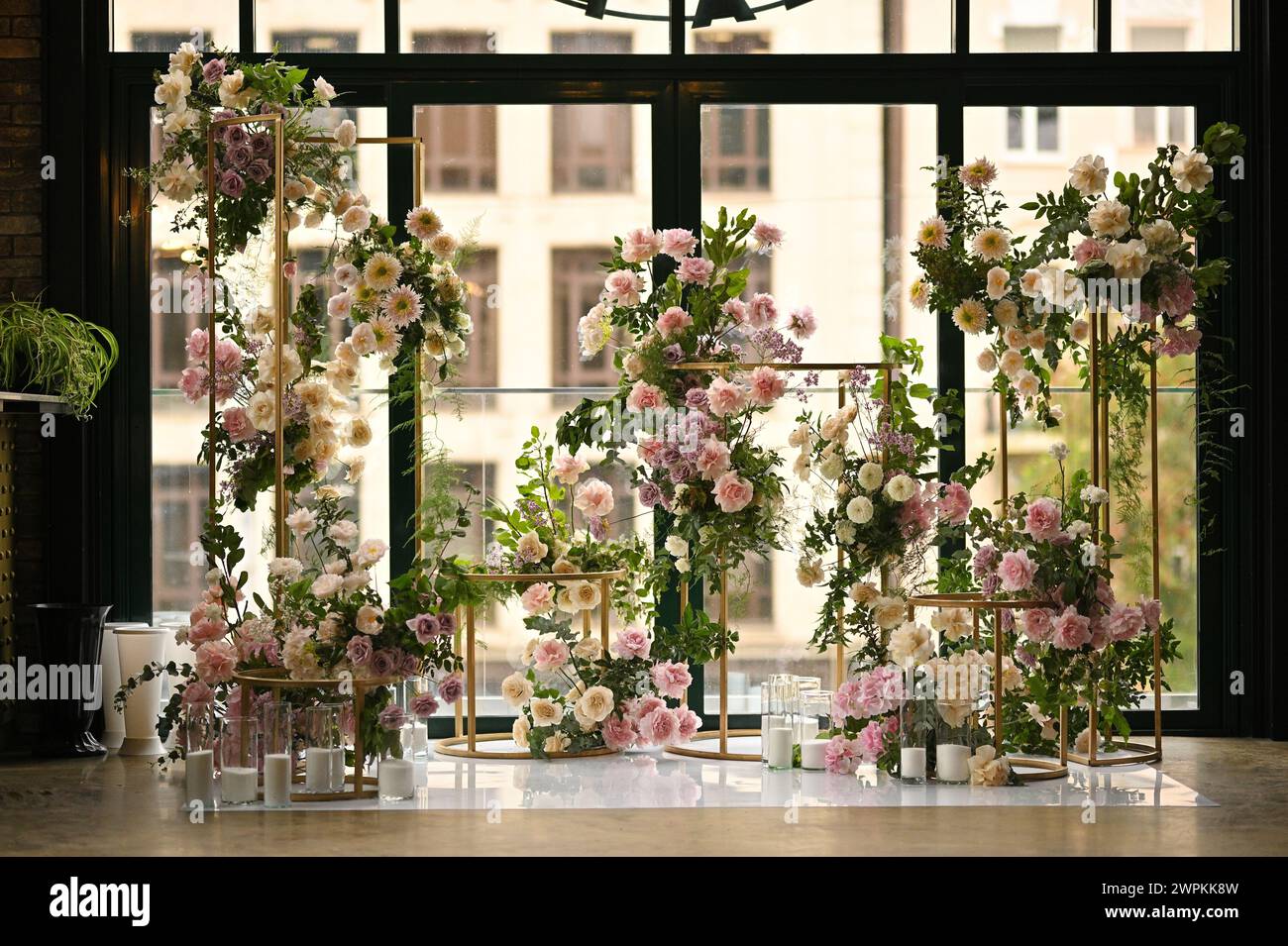 wedding arch of peonies and roses without people Stock Photo - Alamy