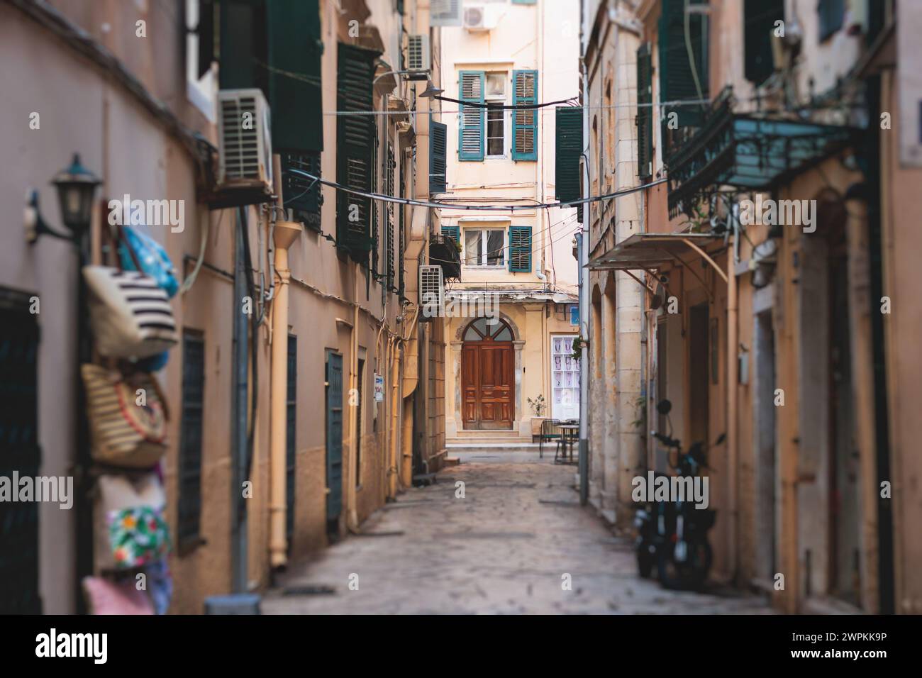 Corfu street view, Kerkyra old town beautiful cityscape, Ionian sea ...
