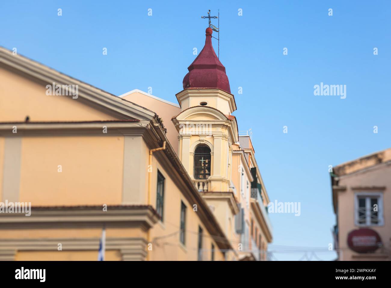 Corfu street view, Kerkyra old town beautiful cityscape, Ionian sea ...
