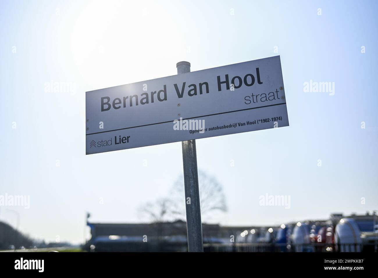 Lier, Belgium. 08th Mar, 2024. A street name sign for the 'Bernard Van ...