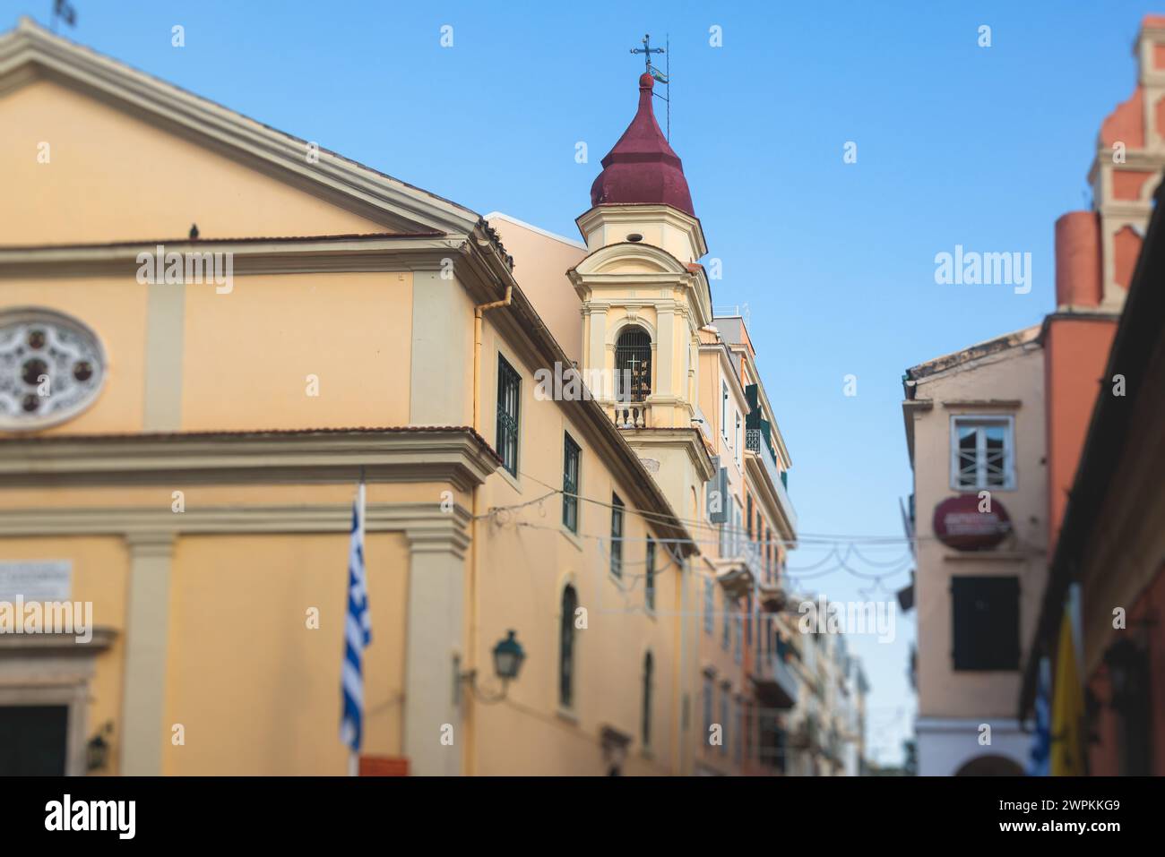 Corfu street view, Kerkyra old town beautiful cityscape, Ionian sea ...