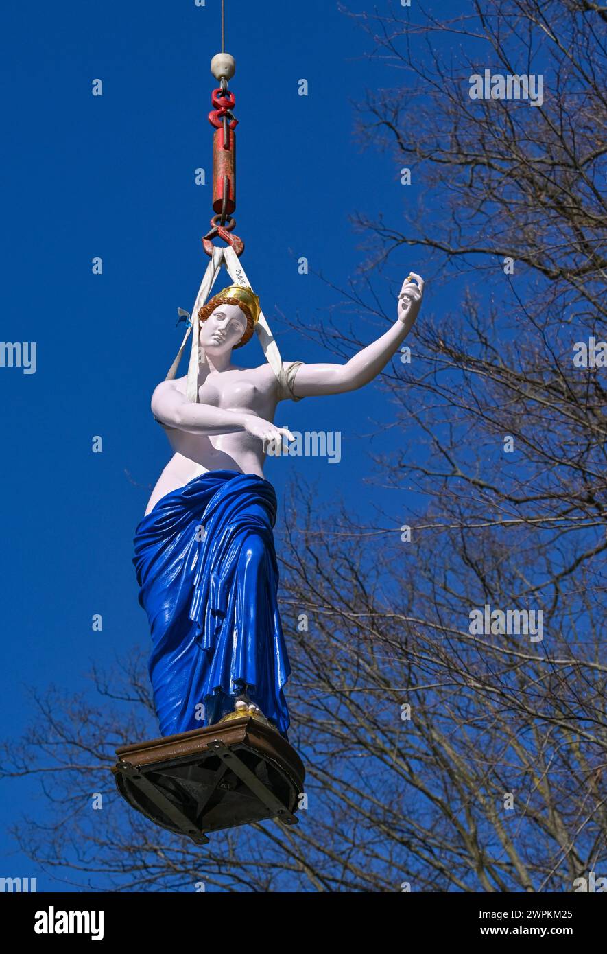 08 March 2024, Brandenburg, Cottbus: The restored sculpture of Venus ...