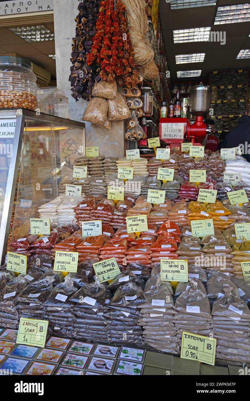Herbs and spices shop at central market in athens hi-res stock ...