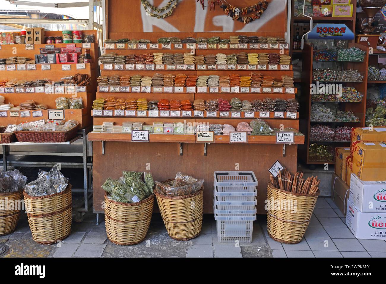 Athens, Greece - May 05, 2015: Herbs and Spices Shop at Central Market ...