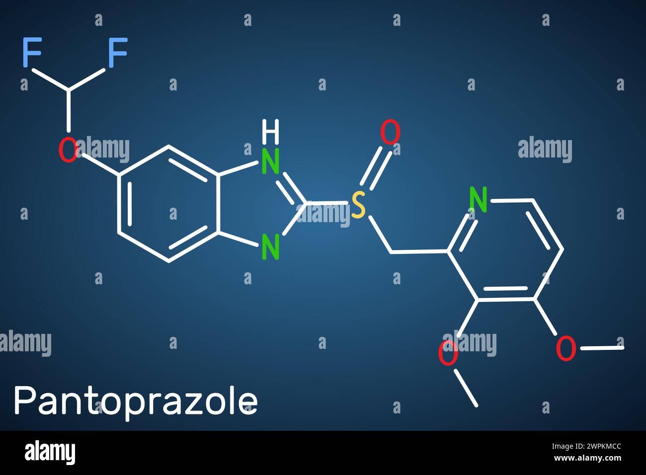 Pantoprazole molecule. It is proton pump inhibitor, gastric ulcer drug ...