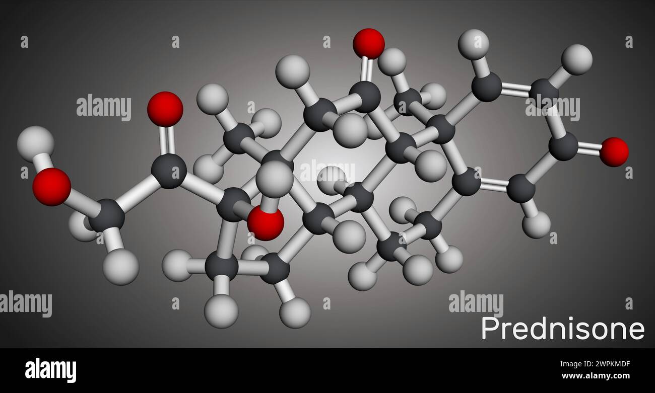 Prednisone molecule. Synthetic anti-inflammatory glucocorticoid derived ...