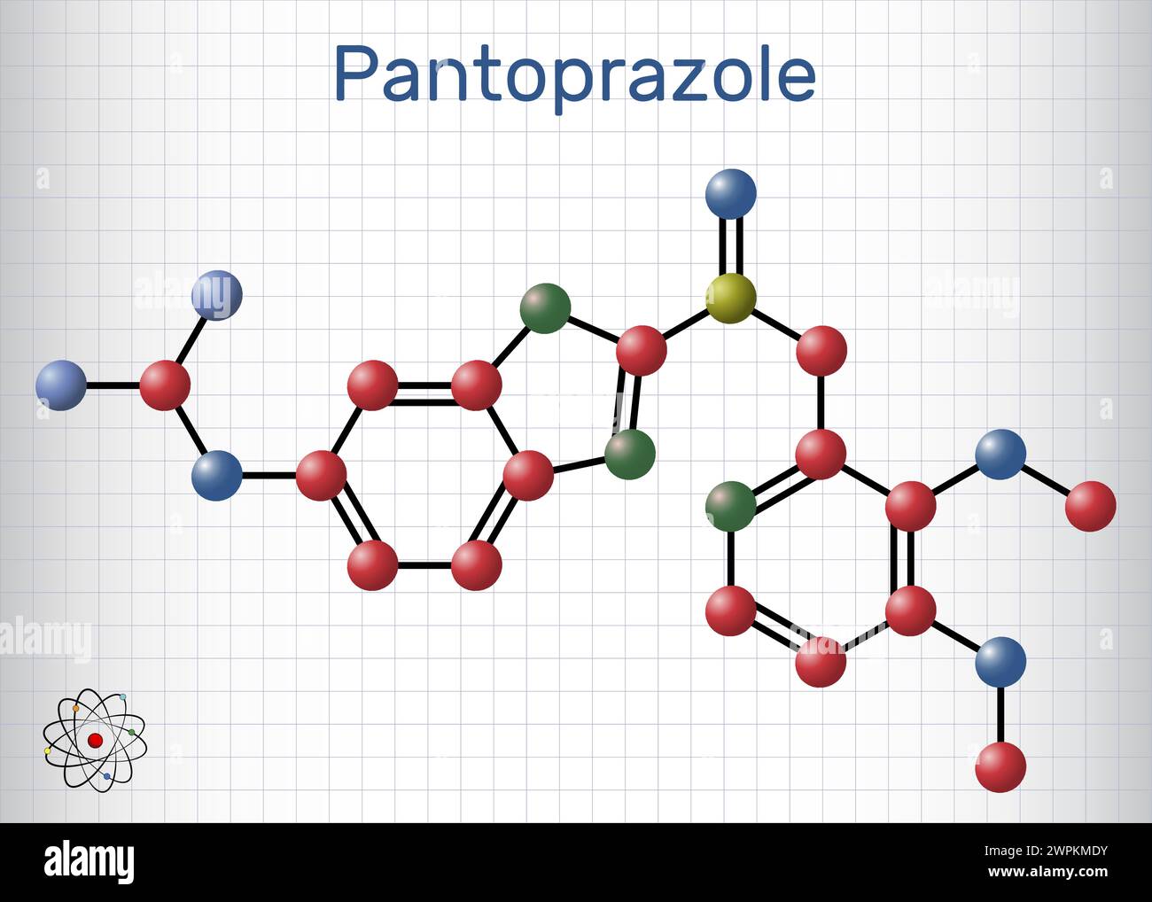 Pantoprazole molecule. It is proton pump inhibitor, gastric ulcer drug ...
