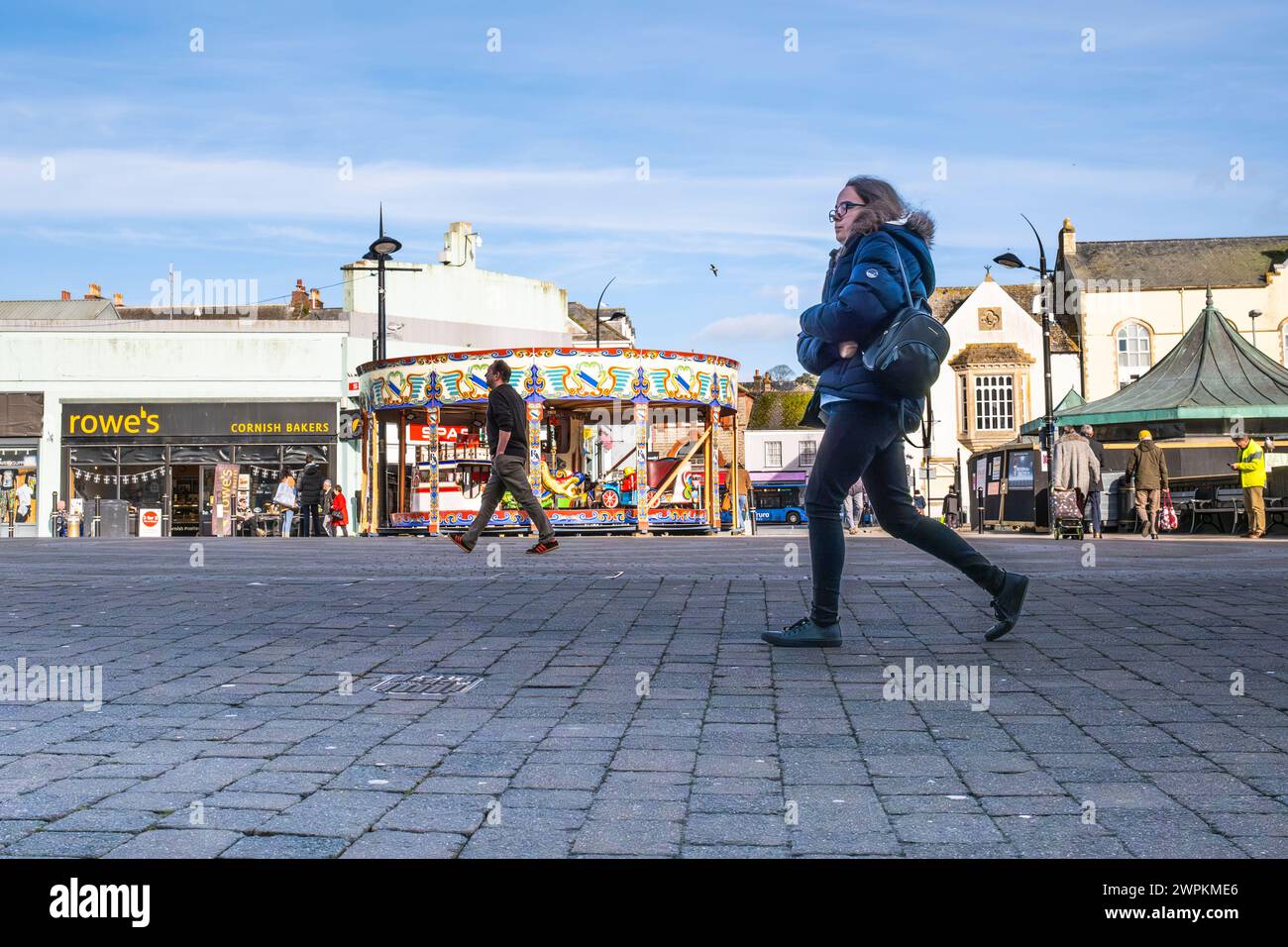 People Shoppers Pedestrians walking through Lemon Quay in Truro City ...
