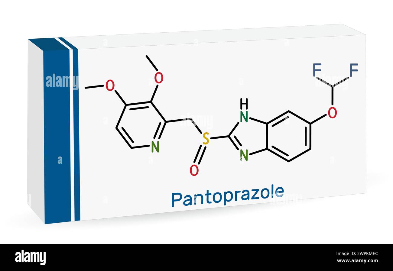 Pantoprazole molecule. It is proton pump inhibitor, gastric ulcer drug ...