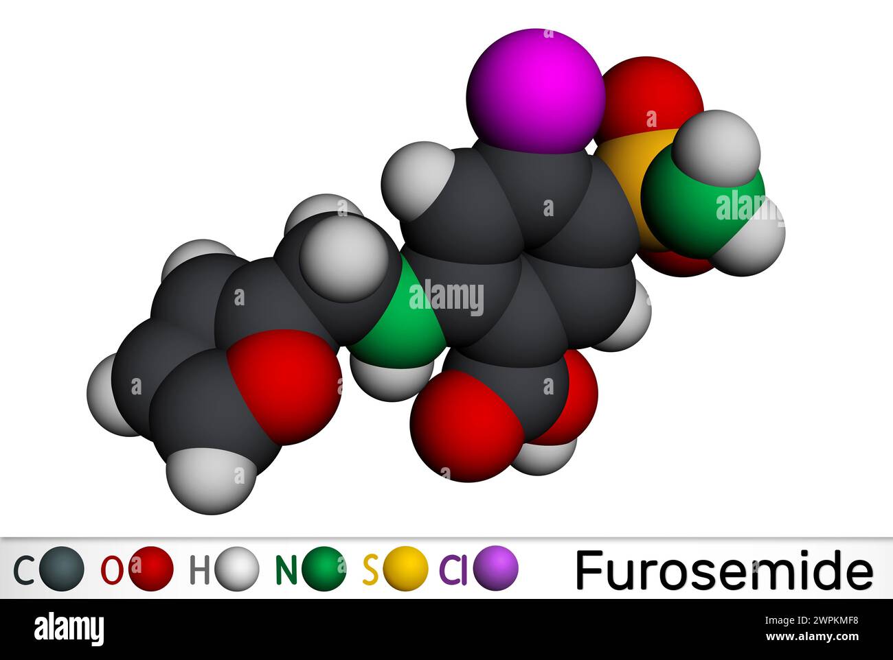 Furosemide, Frusemide molecule. Diuretic drug, is used to treat ...