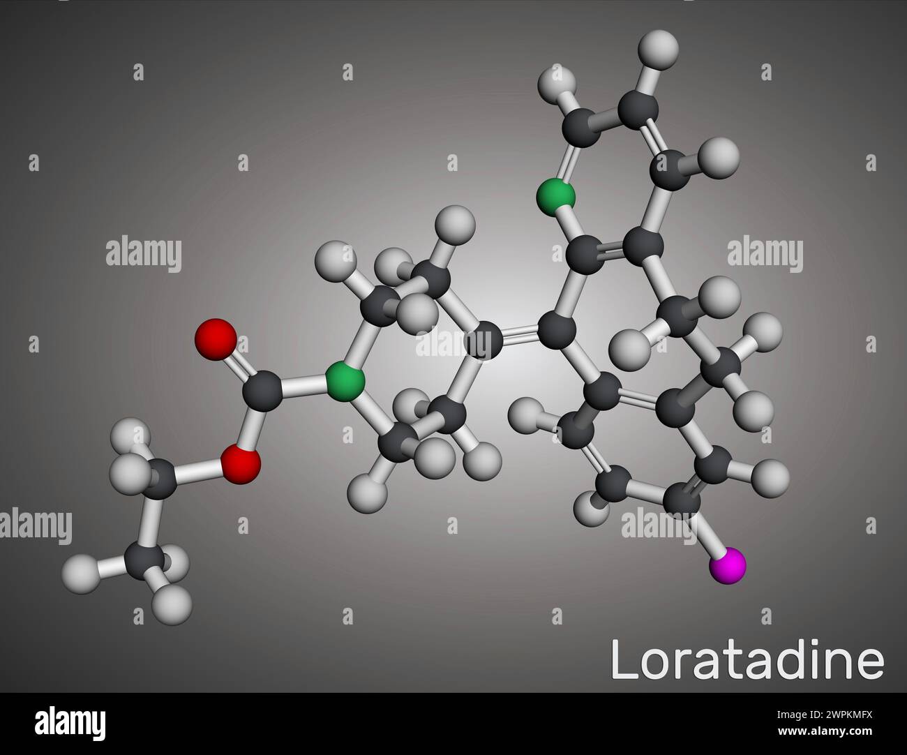 Loratadine drug molecule. It is antihistamine, is used to treat ...