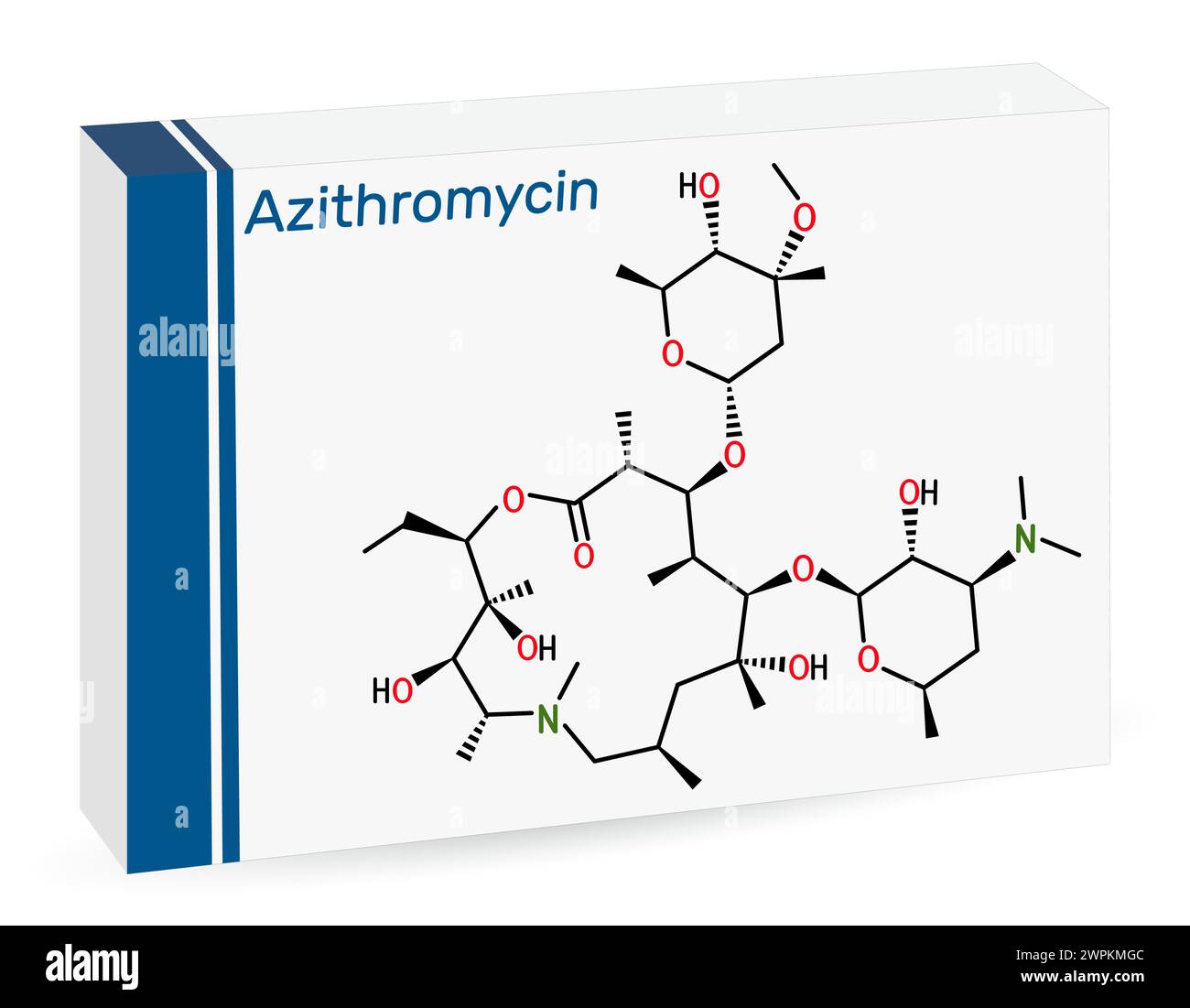Azithromycin molecule. It is macrolide antibiotic. Skeletal chemical ...