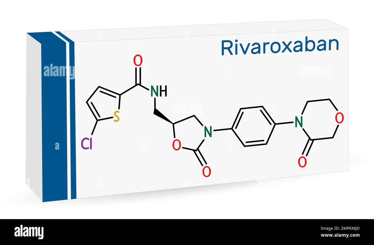 Rivaroxaban molecule. It is an anticoagulant and the orally active ...