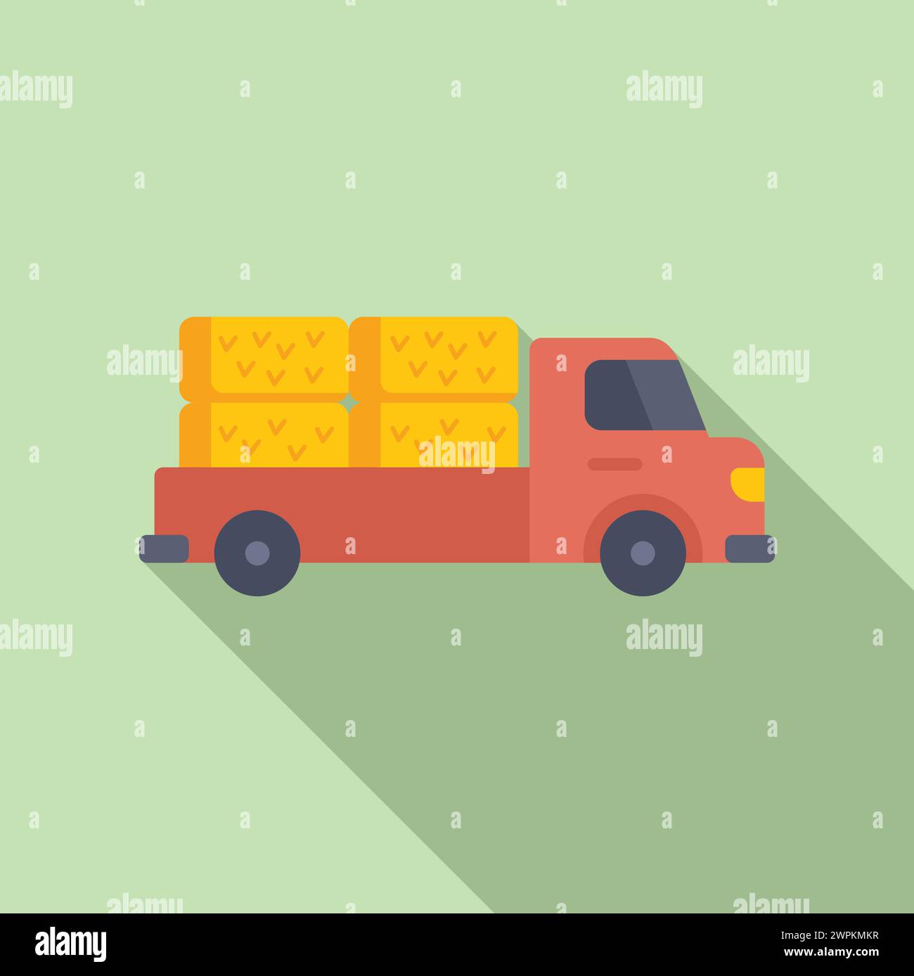 Full truck of bale hay icon flat vector. Natural harvesting. Farm field ...