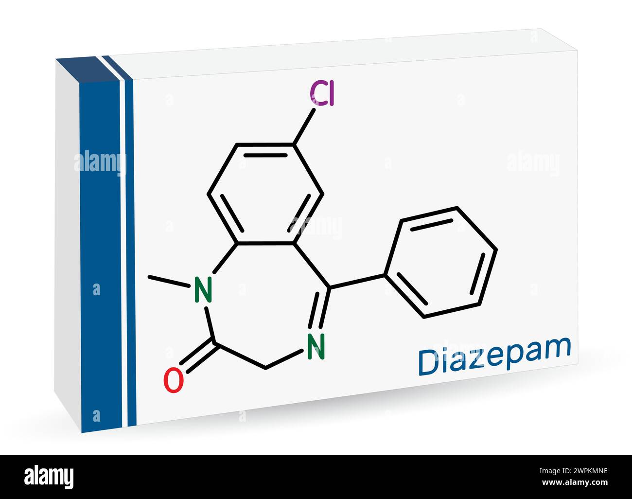 Diazepam drug molecule. It is long-acting benzodiazepine, used to treat ...