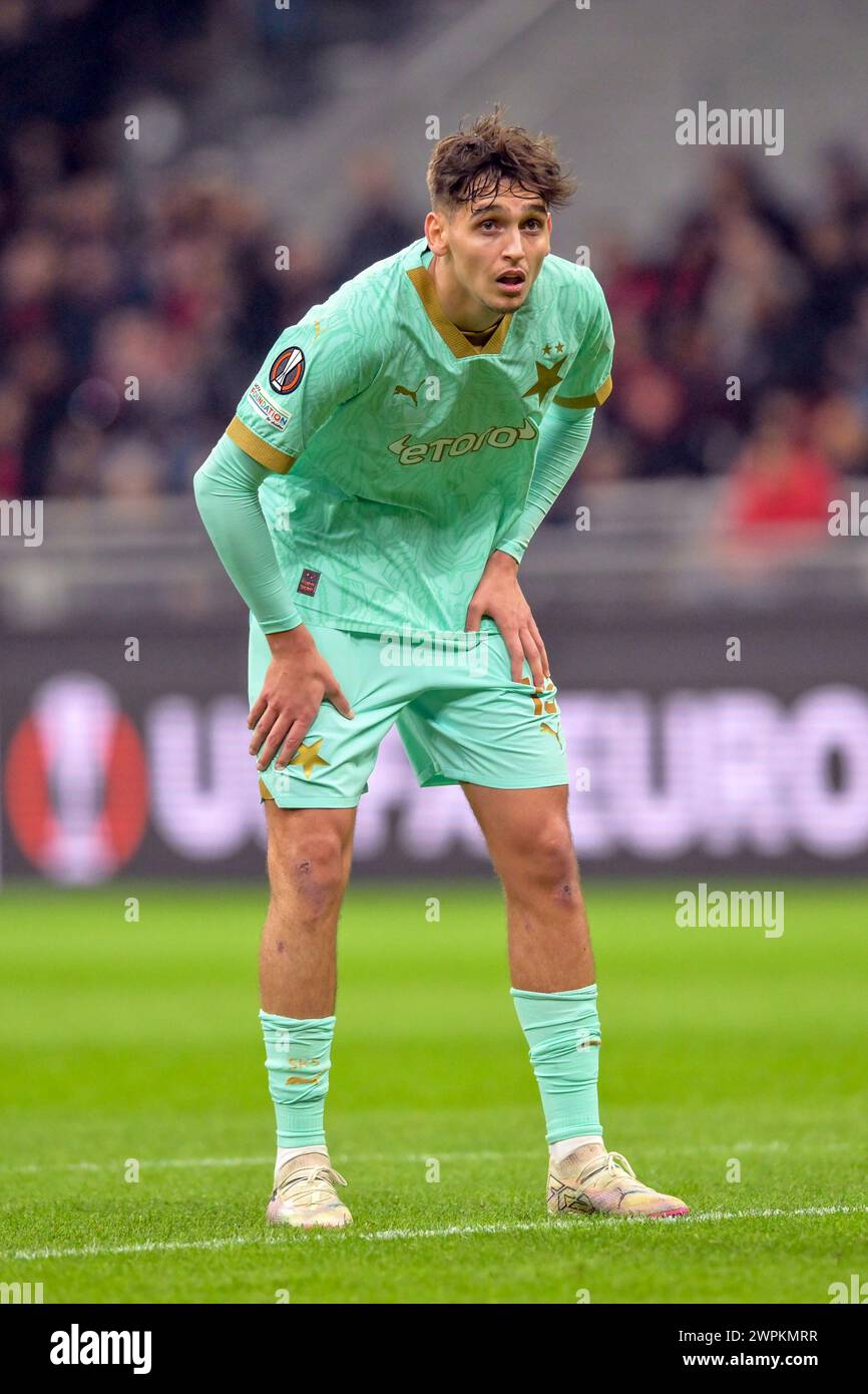 Milano, Italy. 07th Mar, 2024. Mojmir Chytil (13) of Slavia Prague seen ...