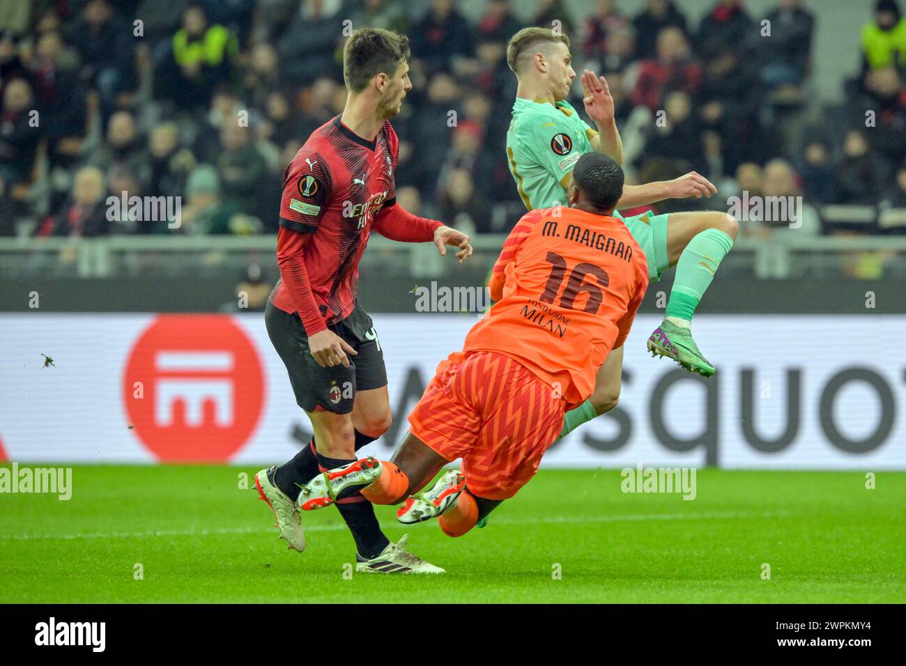 Milano, Italy. 07th Mar, 2024. Goalkeeper Mike Maignan (16) of AC Milan ...