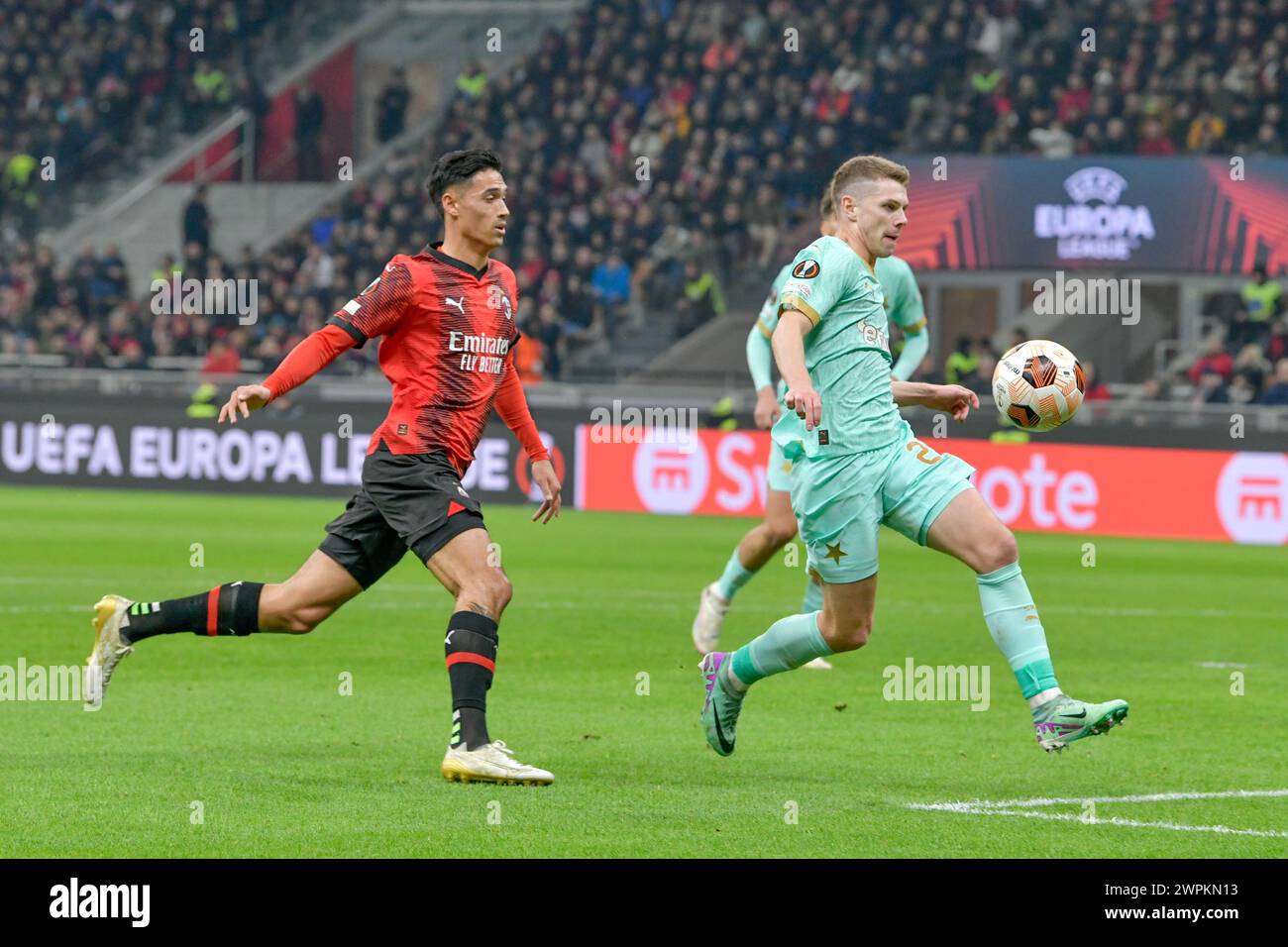 Milano, Italy. 07th Mar, 2024. David Doudera (21) of Slavia Prague and ...