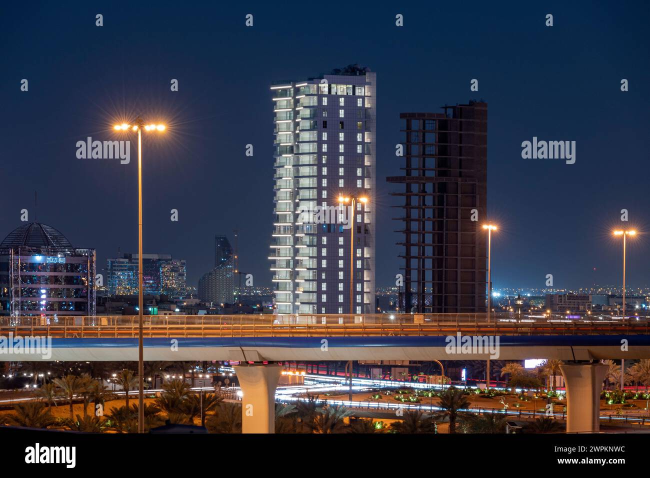 Night view of Street picture of Riyadh, Olaya street roads and traffic ...