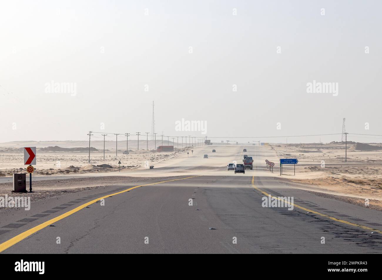 Drive in Sand storm in desert road Saudi Arabia Stock Photo - Alamy