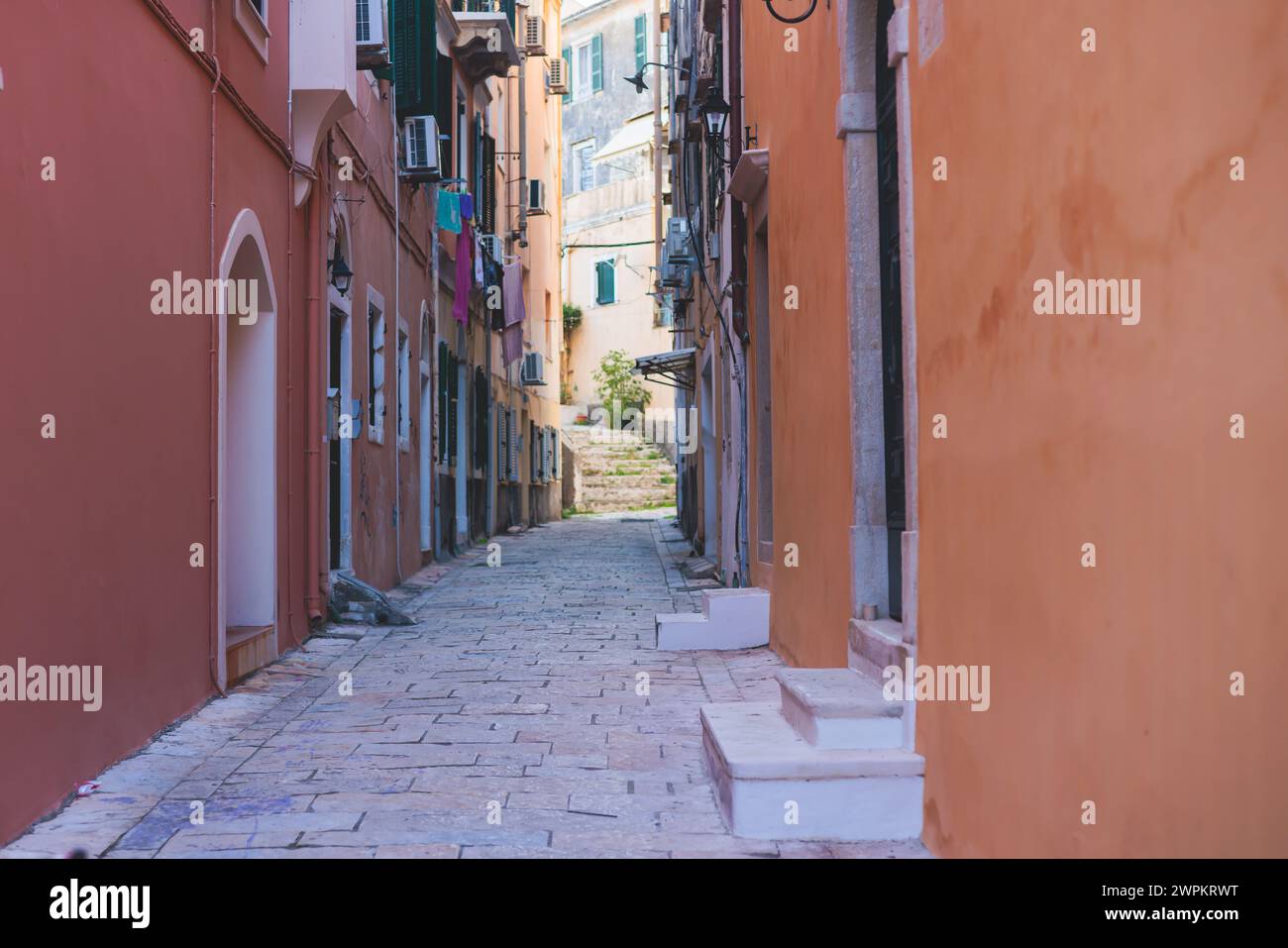 Corfu street view, Kerkyra old town beautiful cityscape, Ionian sea ...