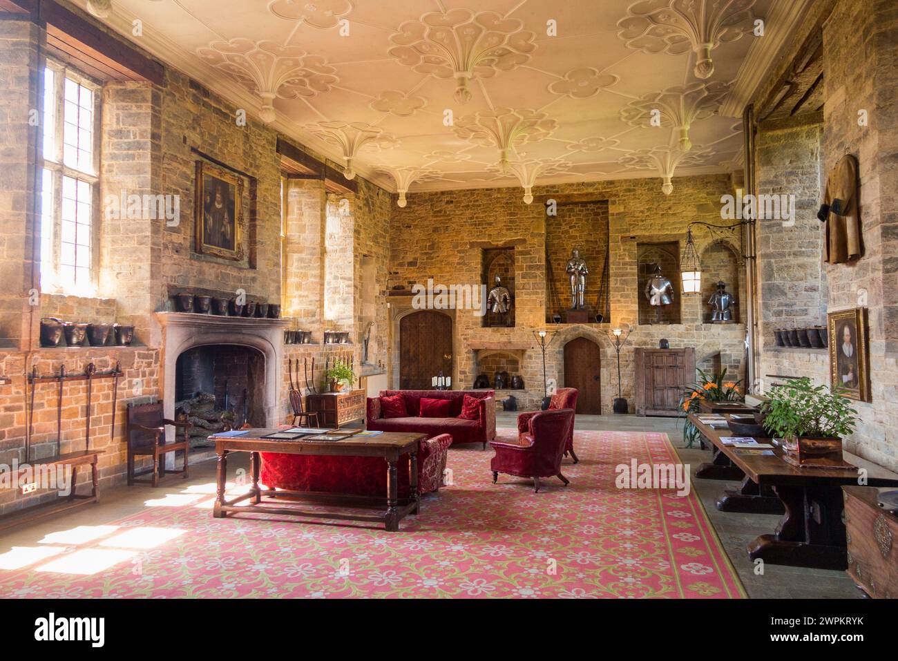 The Great Hall inside interior of Broughton Castle, a moated medieval ...