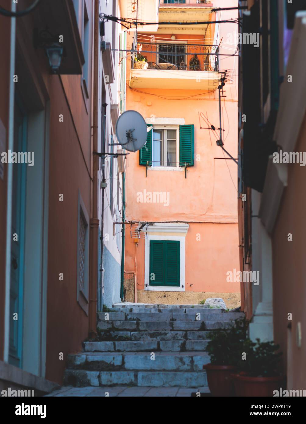 Corfu street view, Kerkyra old town beautiful cityscape, Ionian sea ...