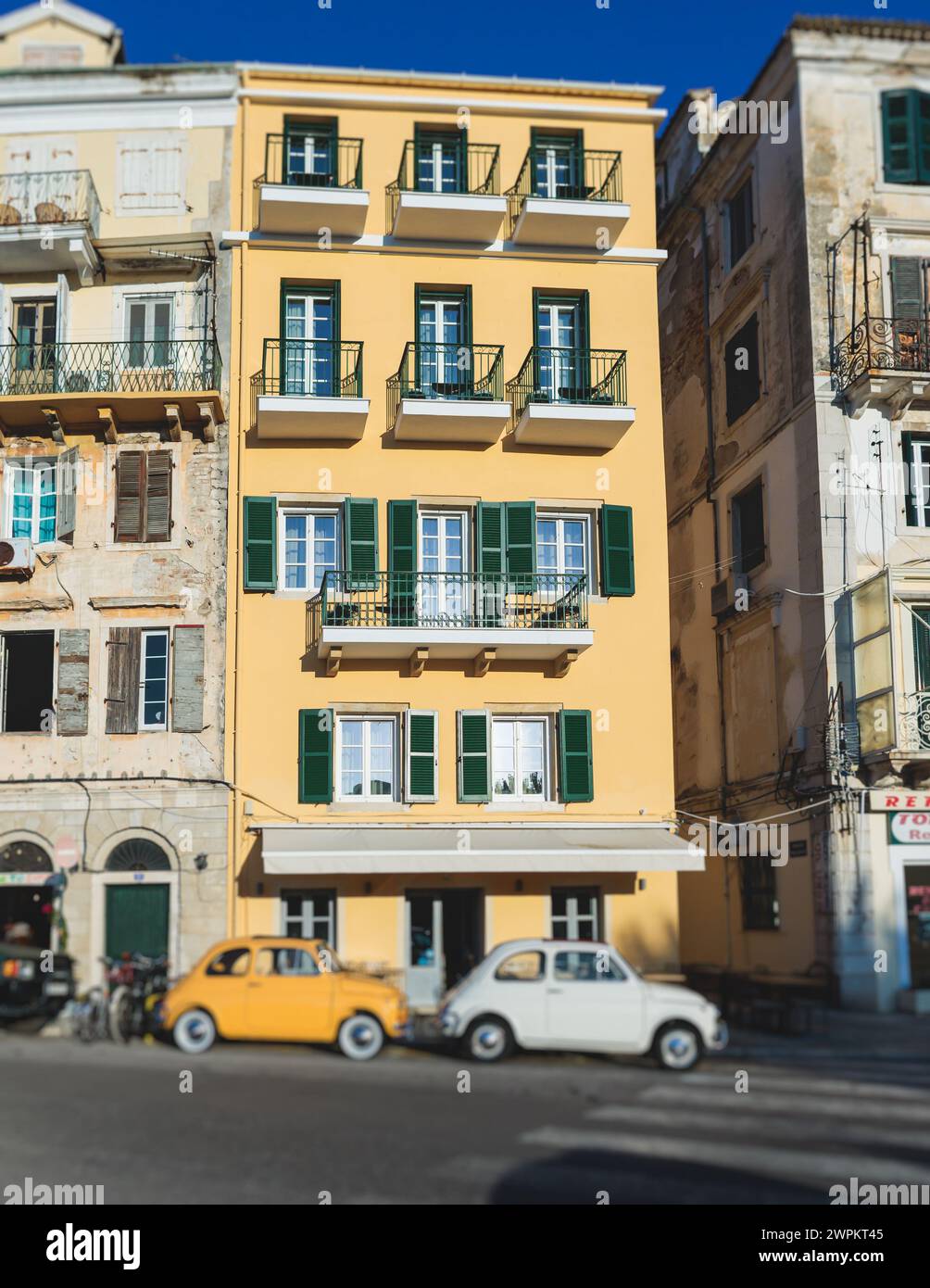 Corfu street view, Kerkyra old town beautiful cityscape, Ionian sea ...