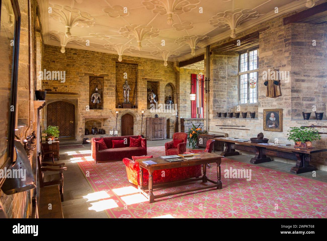 The Great Hall inside interior of Broughton Castle, a moated medieval ...