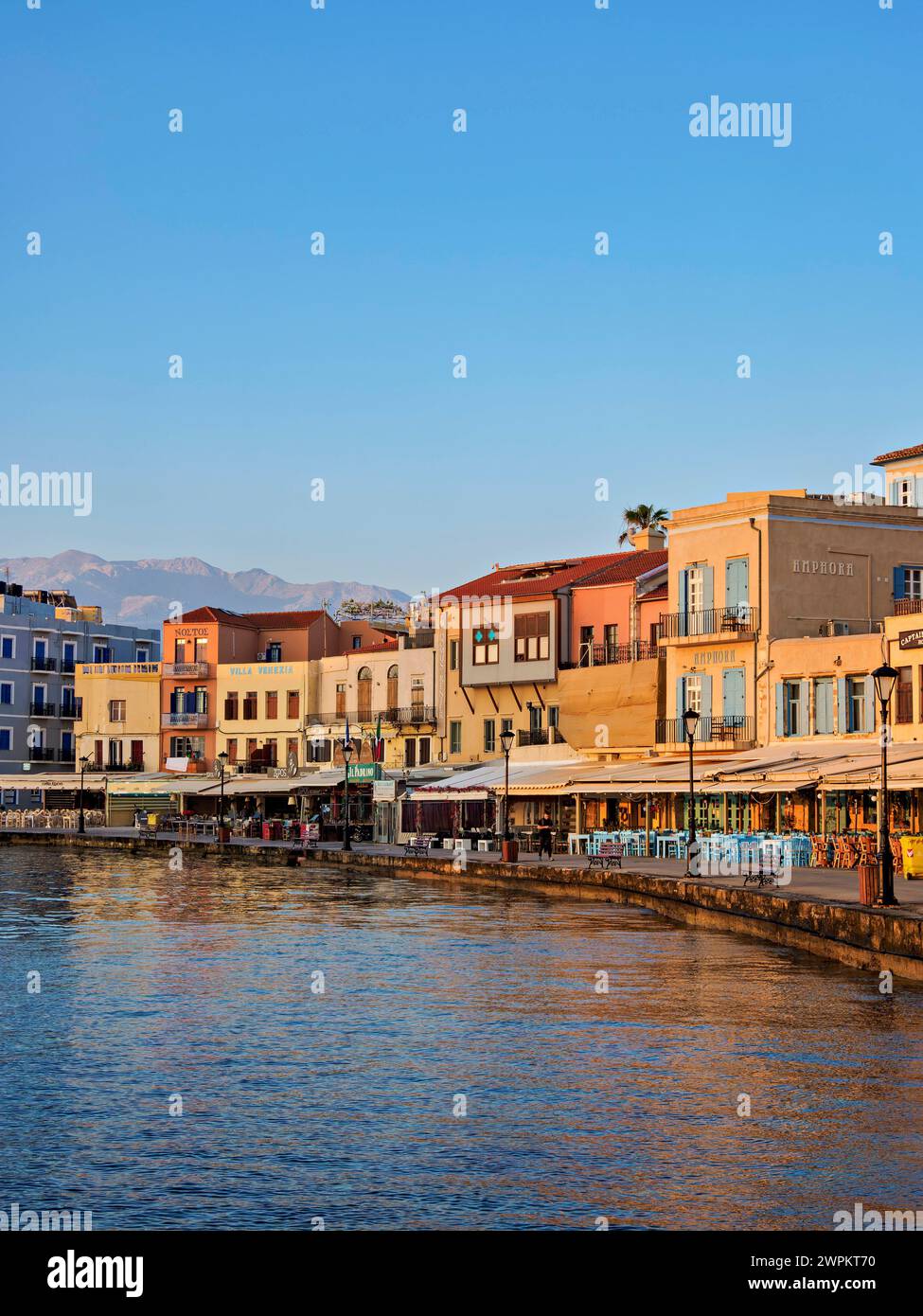 Old Town Waterfront at sunrise, City of Chania, Crete, Greek Islands ...