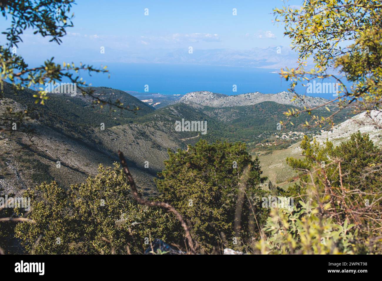 Mount Pantokrator vibrant landscape summit, Thinali, Corfu island ...