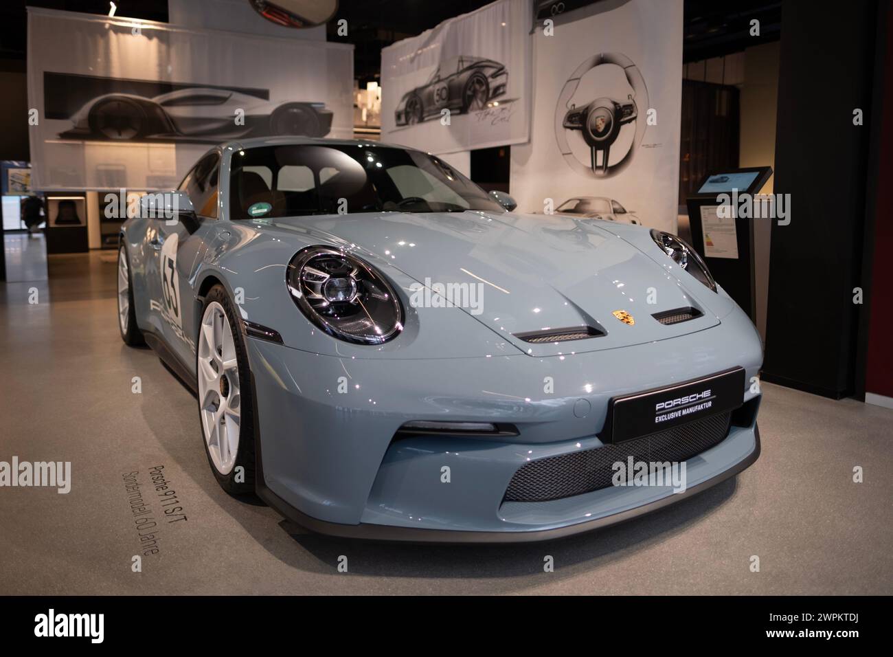 vintage grey Porsche 911 ST classic car on display Porsche museum ...