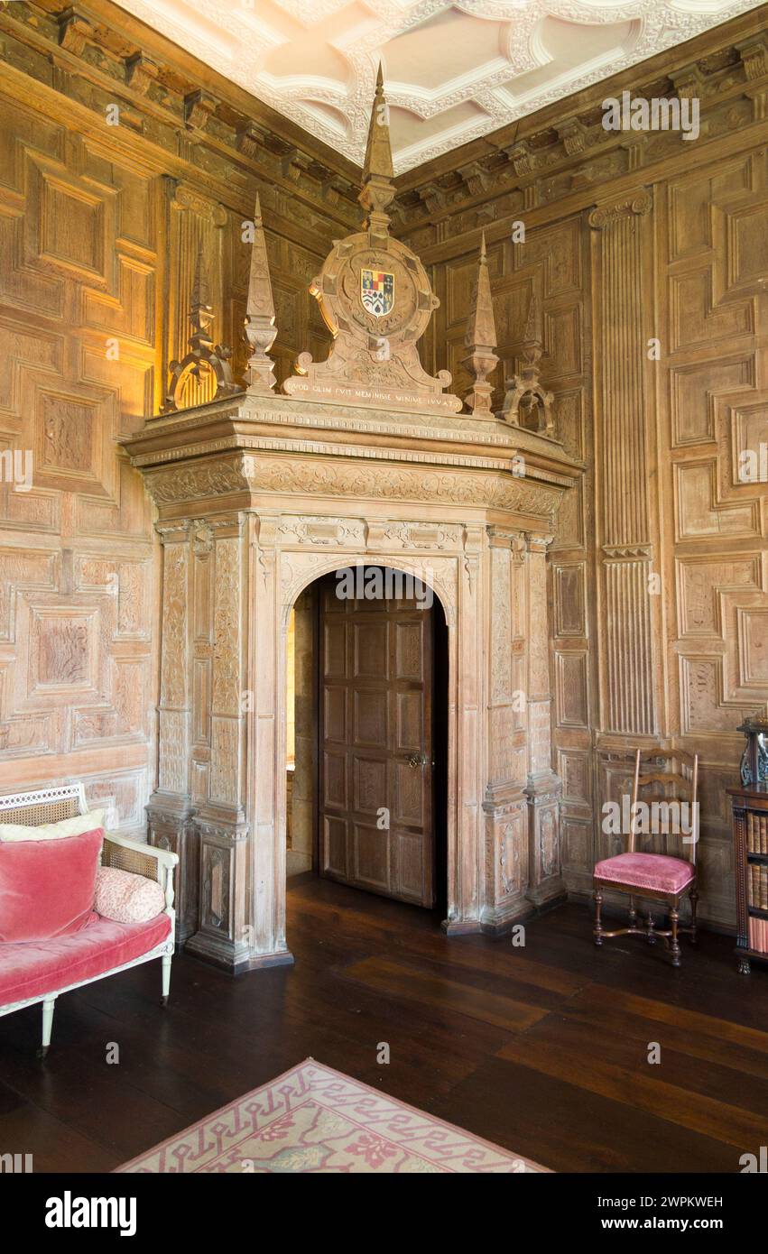 Interior porch in the Oak Room, panelled drawing sitting room with wood ...