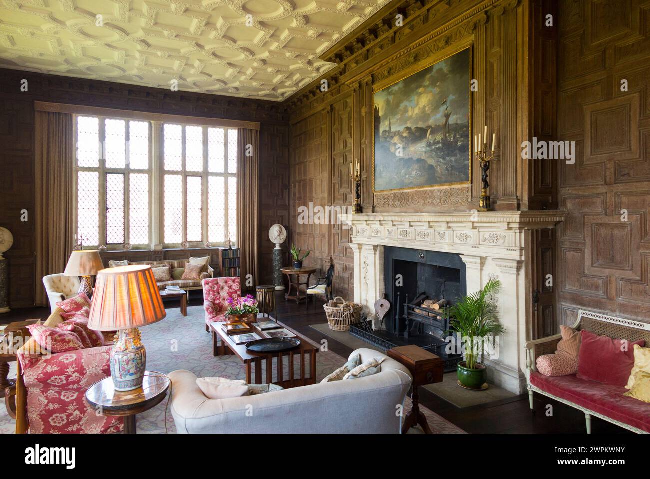 Oak Room. Panelled drawing sitting room; wood panelling walls ...
